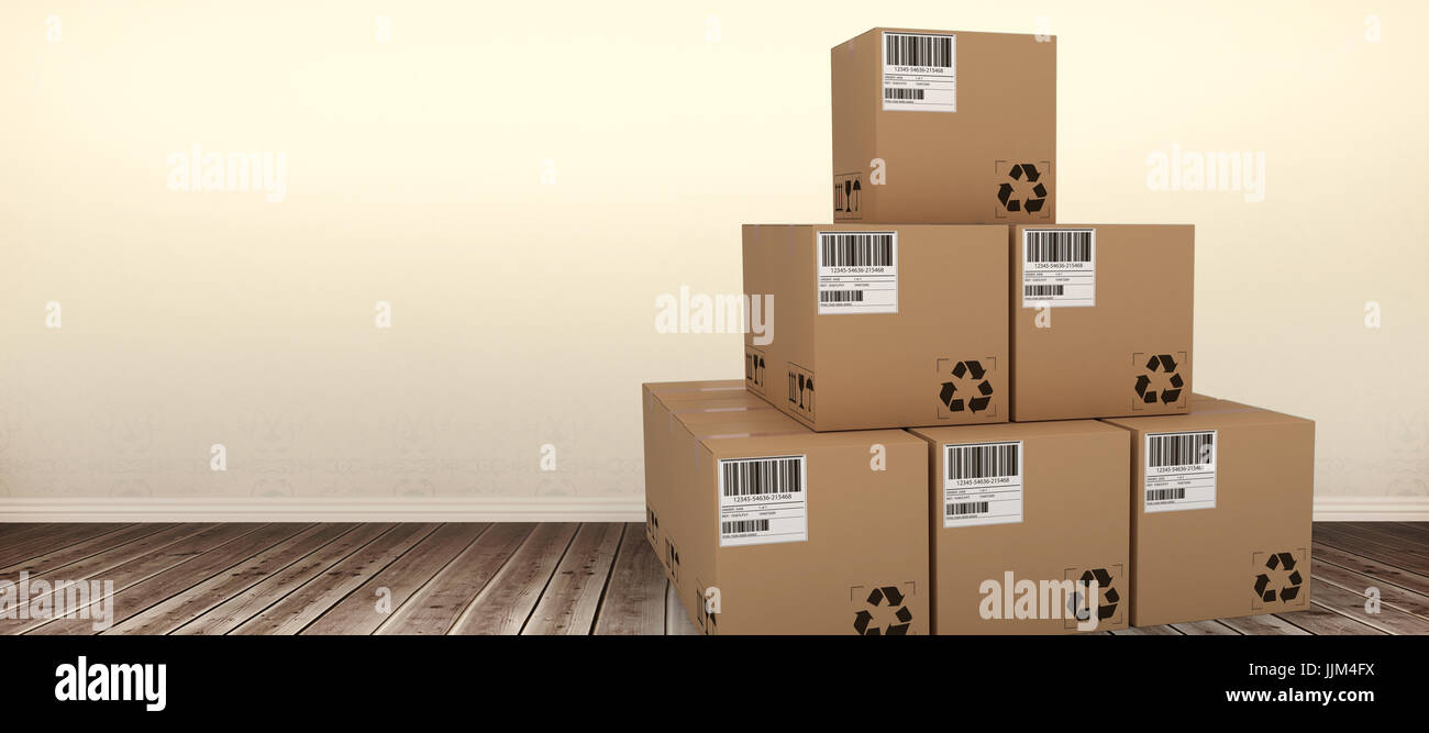Composite 3d image of brown packed cardboard boxes Stock Photo - Alamy