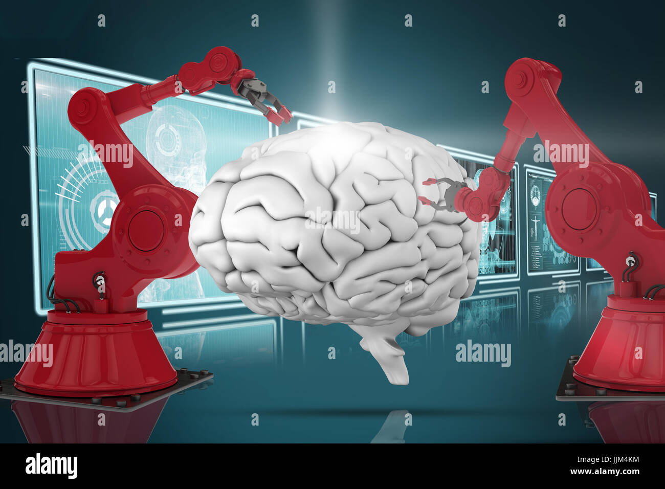 Composite 3d image of red robot arm with claw Stock Photo - Alamy