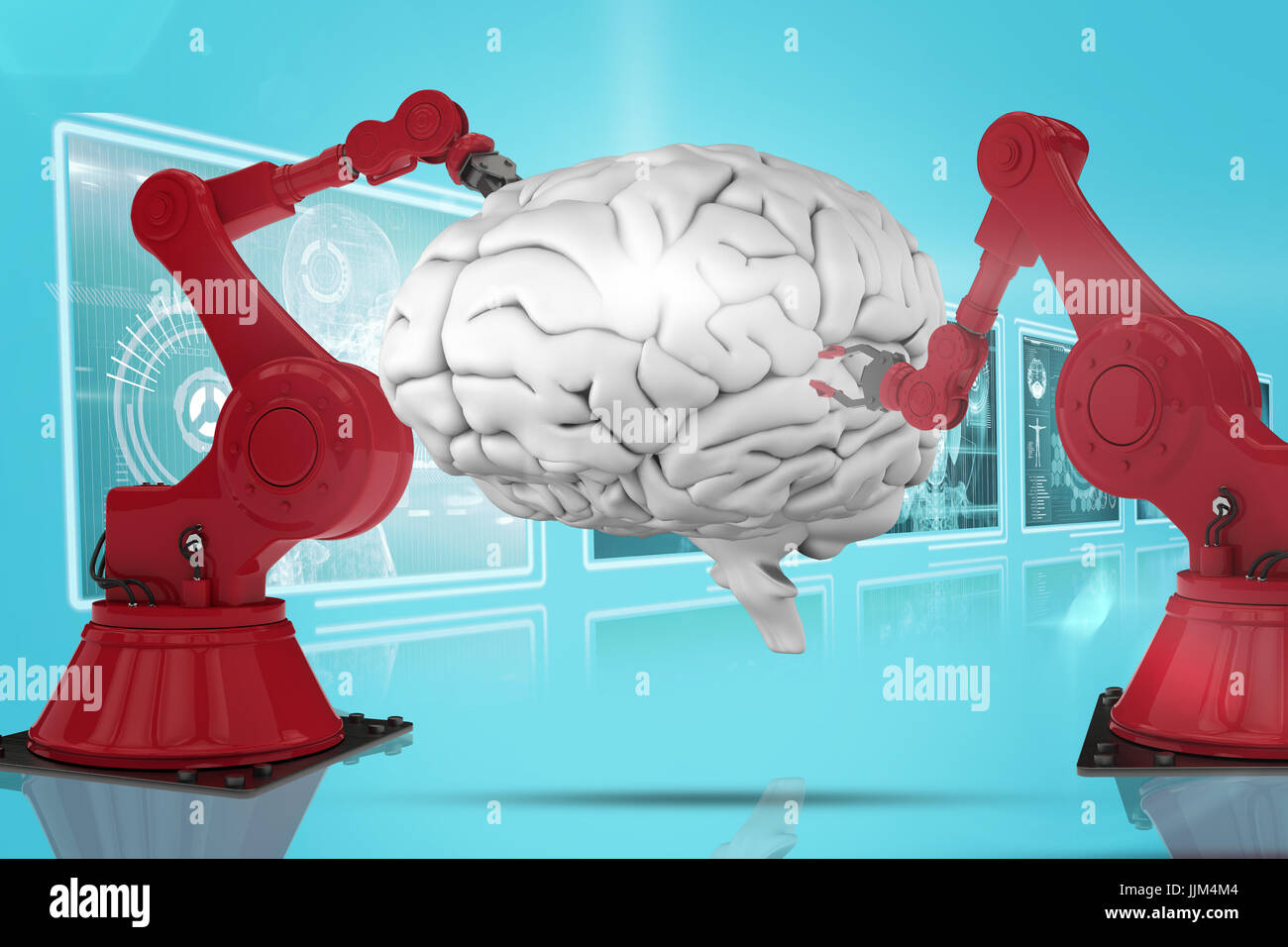 Composite 3d image of red robot arm with claw Stock Photo - Alamy