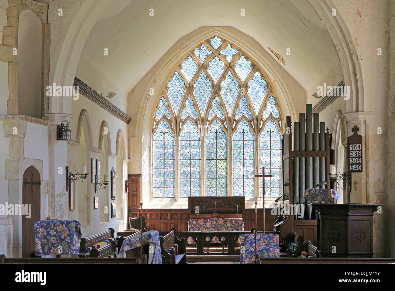 Large clear glass east window, Parish church of Saint Peter, Monk Soham ...