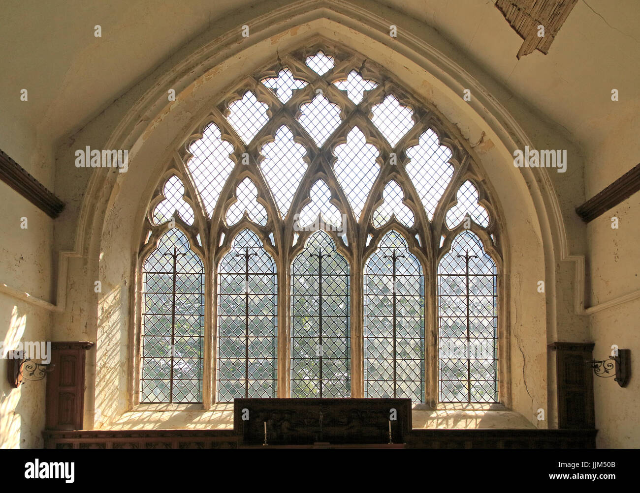 Large clear glass east window, Parish church of Saint Peter, Monk Soham ...