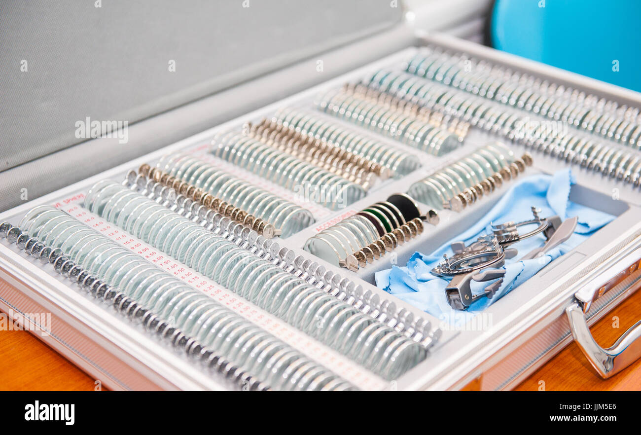 Set of corrective lens for the selection of glasses, indicating on the ...