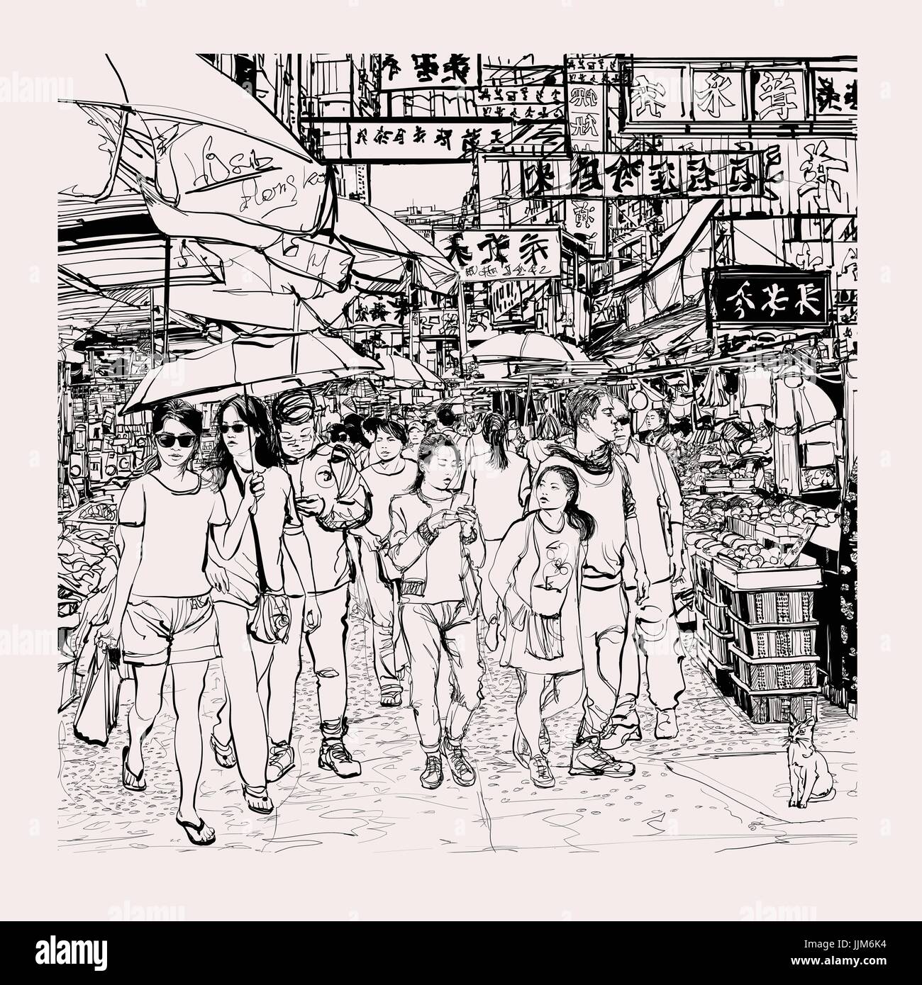 Old street market in Stock Vector Images - Alamy