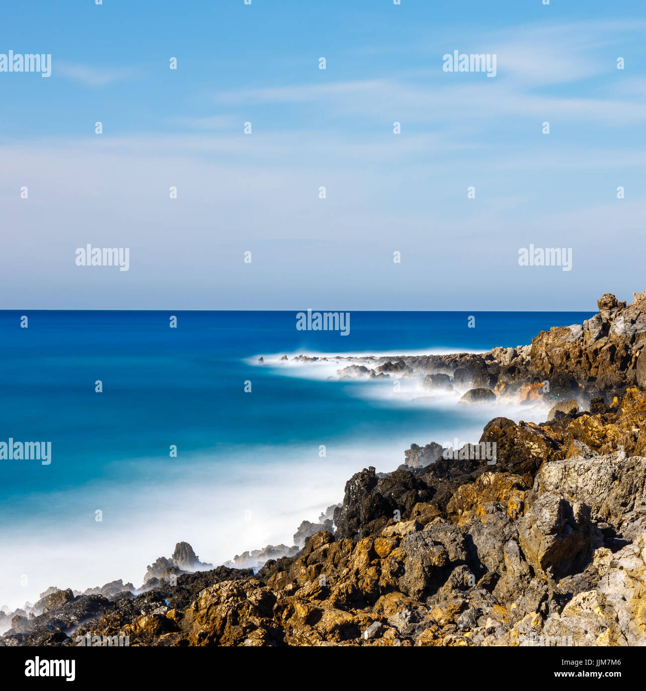 Beautiful greek seascape at sunny day, long time exposure, Crete Stock ...