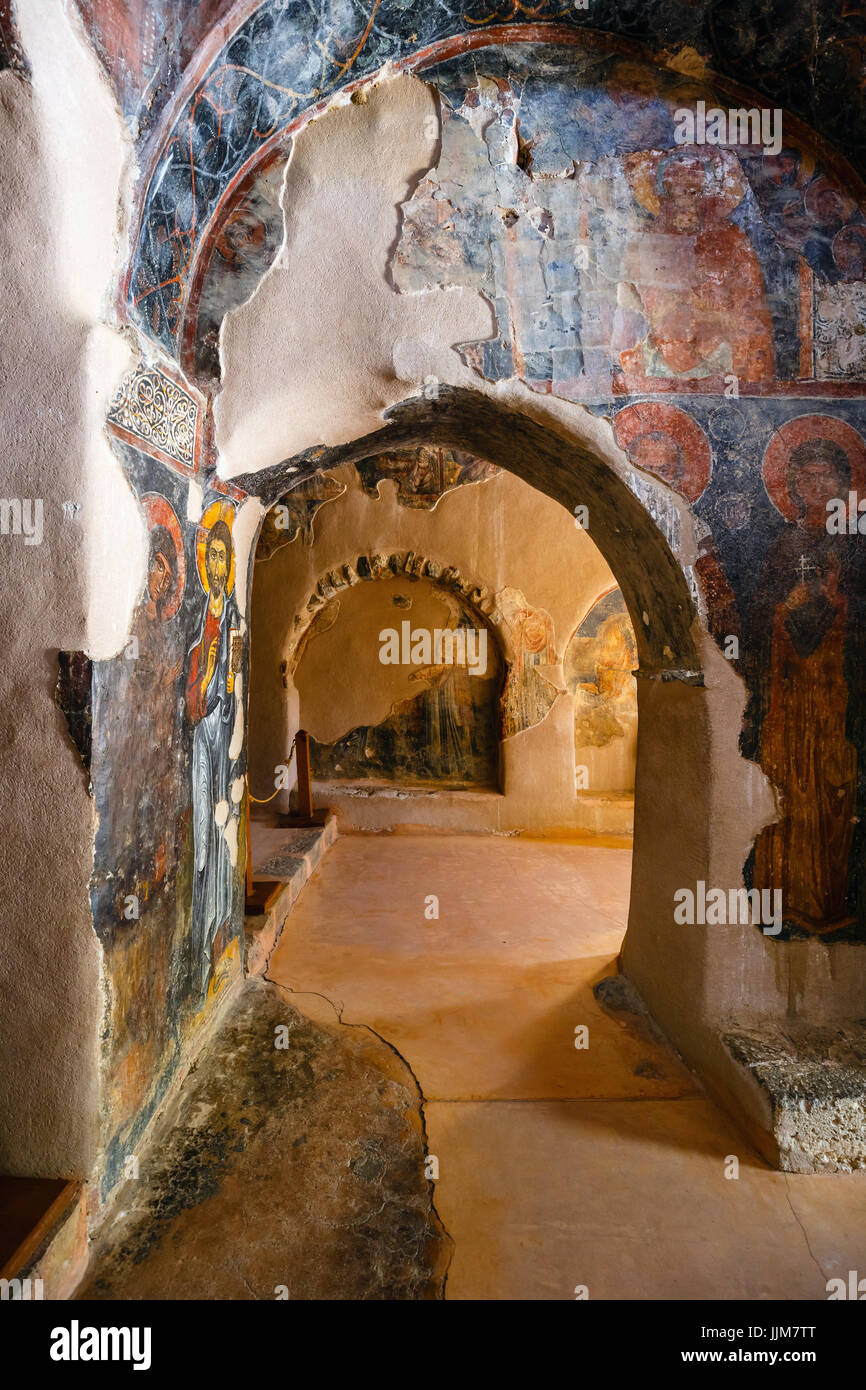 Crete, Greece, June 12, 2017: Interior of the three-aisled Byzantine ...