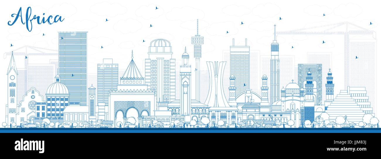 Outline Africa Skyline with Famous Landmarks. Vector Illustration ...