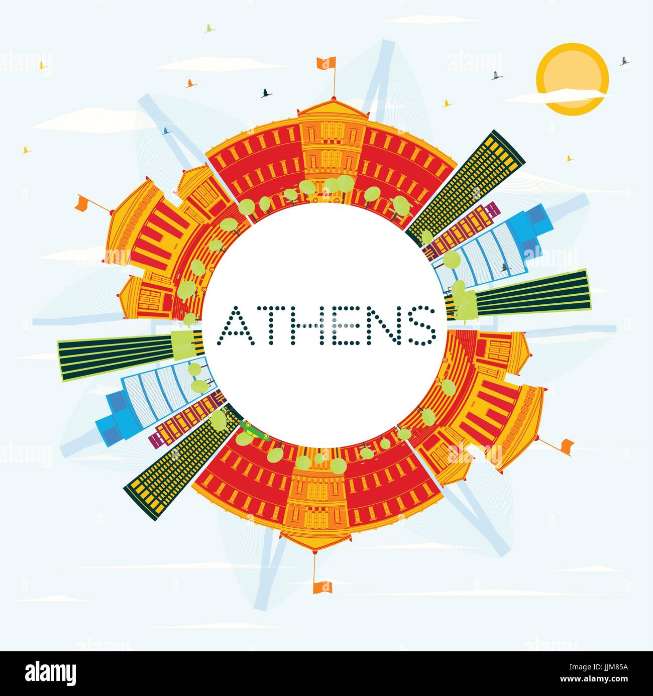 Athens Skyline with Color Buildings, Blue Sky and Copy Space. Vector ...