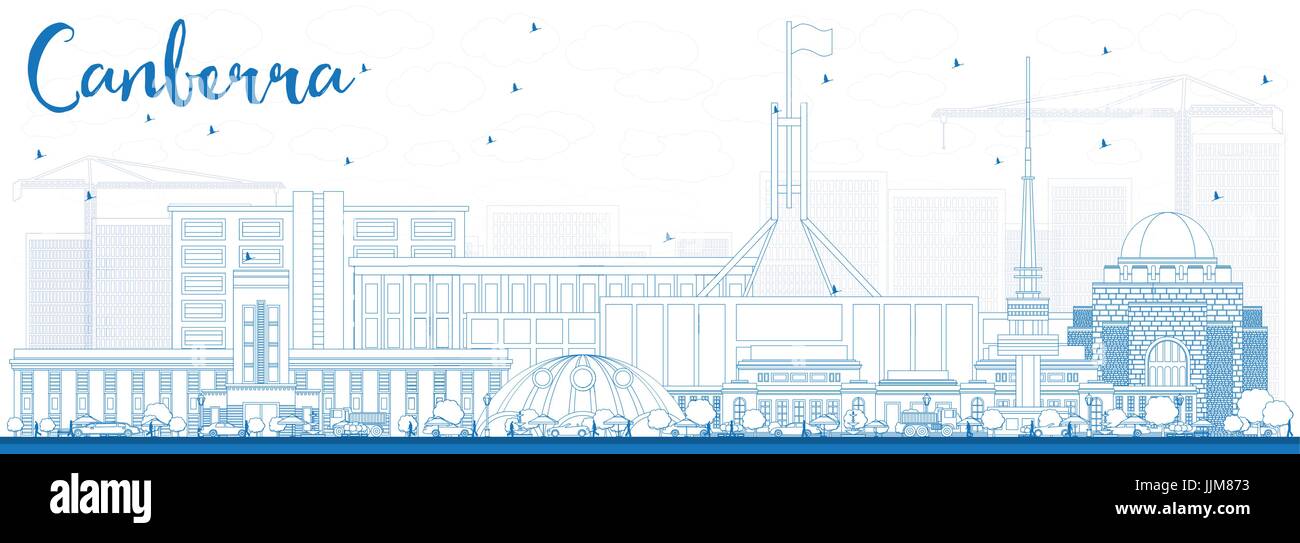 Outline Canberra Skyline with Blue Buildings. Vector Illustration ...