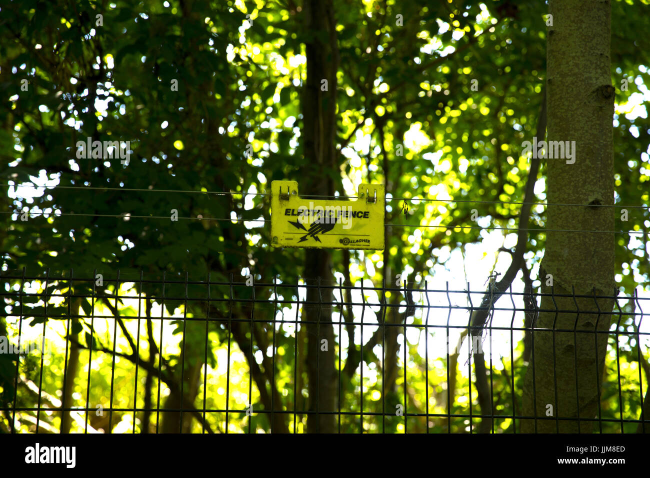 Warning sign on electric fence Stock Photo - Alamy