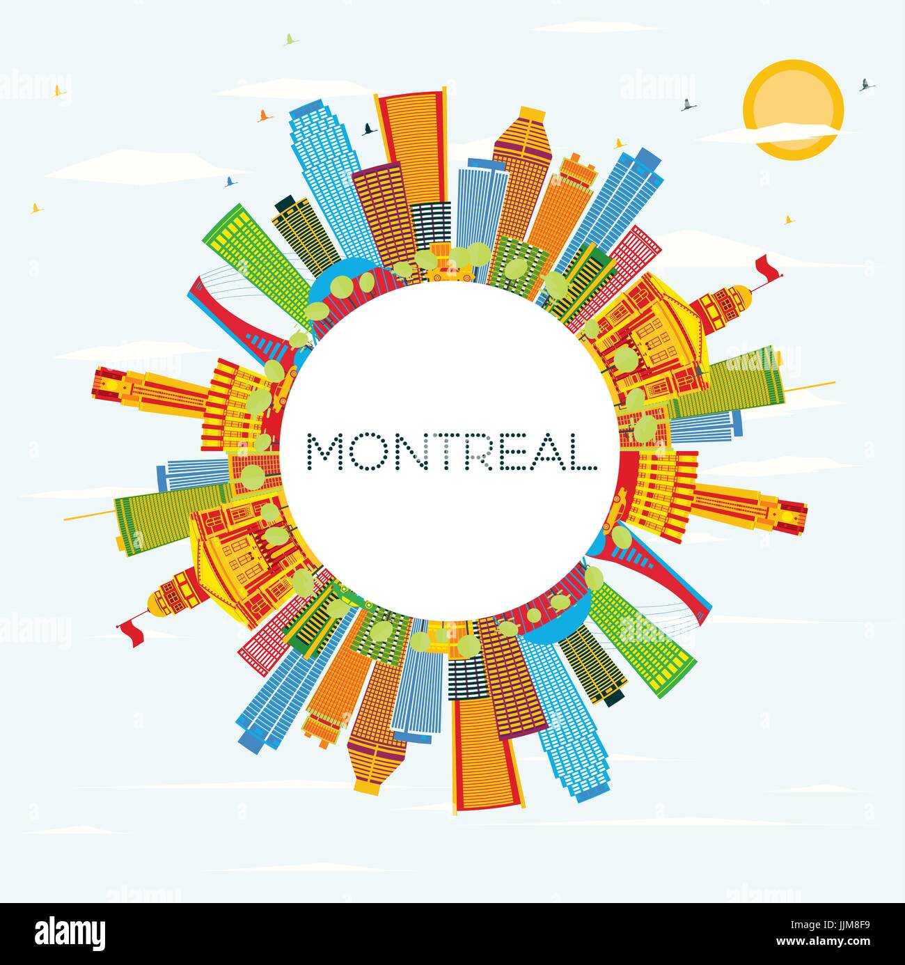 Montreal Skyline with Color Buildings, Blue Sky and Copy Space. Vector ...