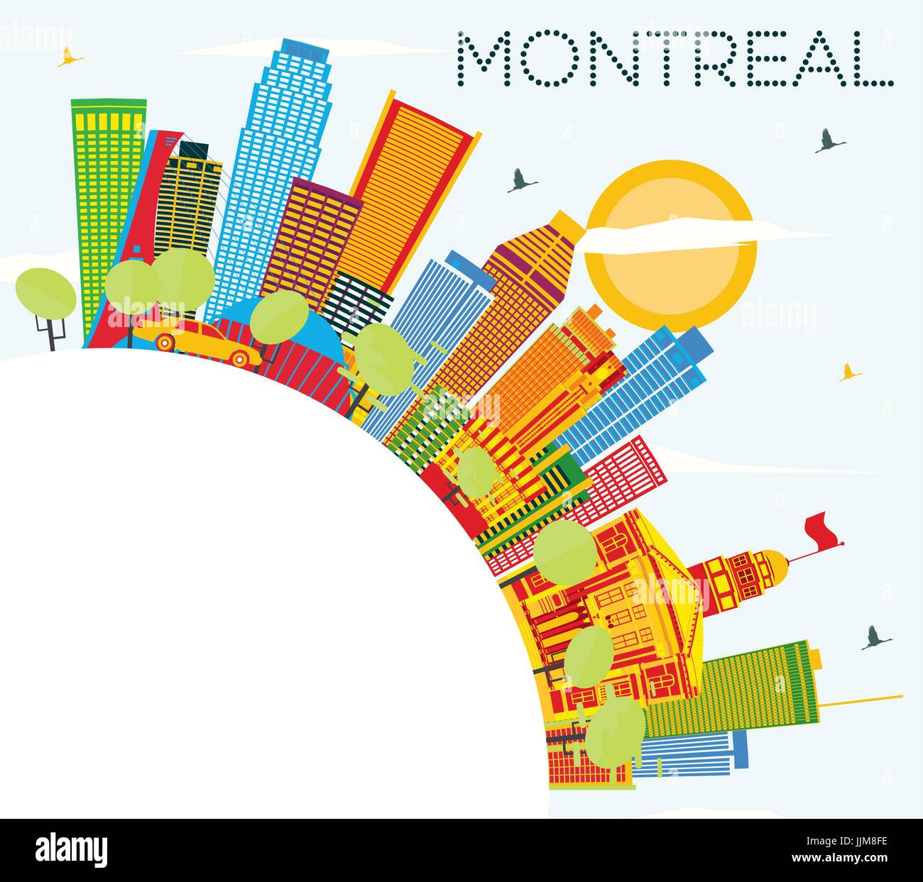 Montreal Skyline with Color Buildings, Blue Sky and Copy Space. Vector ...