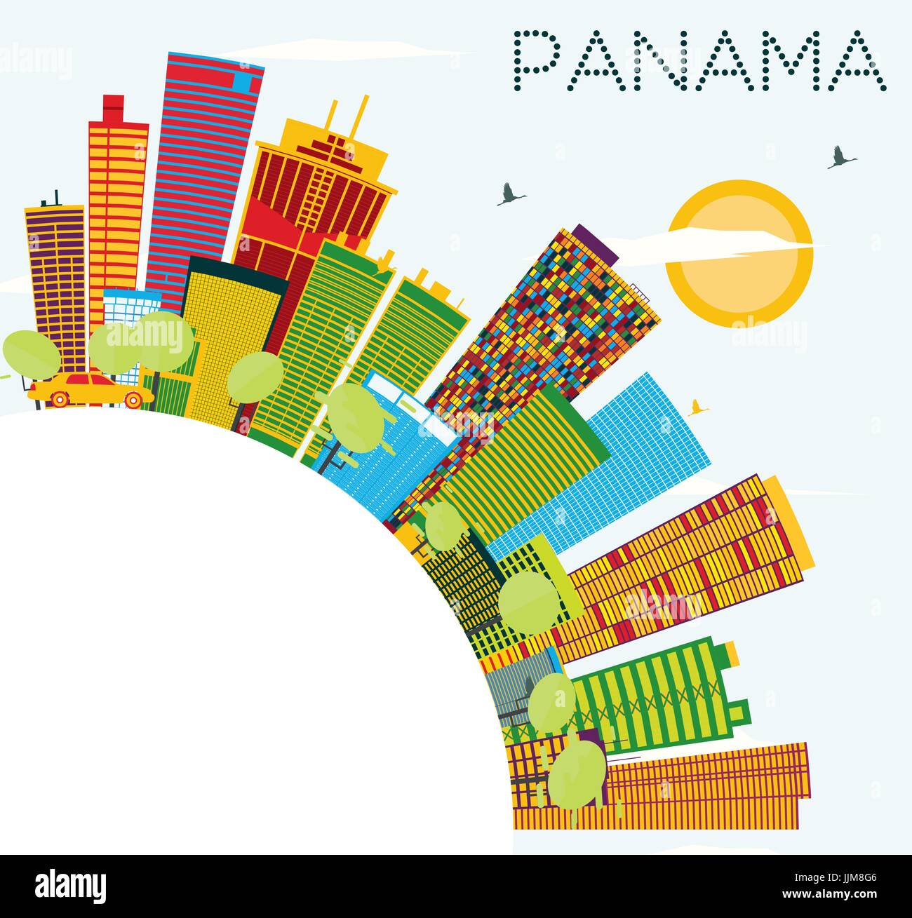 Panama Skyline with Color Buildings, Blue Sky and Copy Space. Vector ...