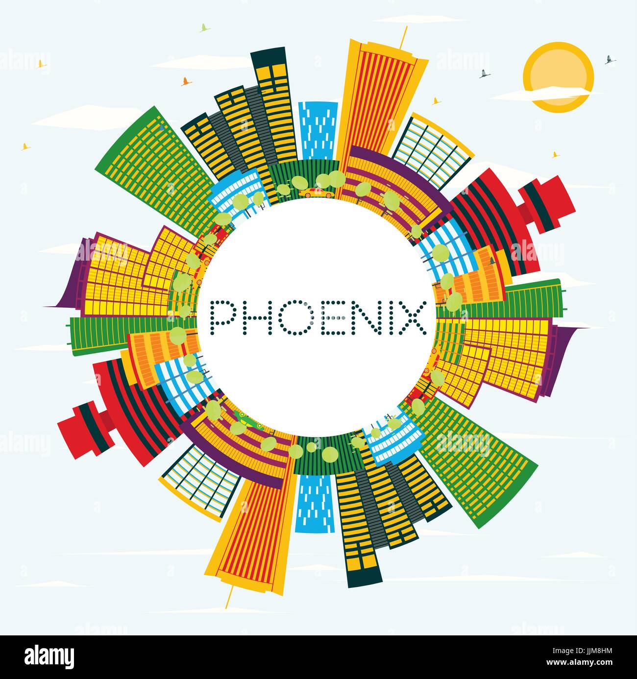 Phoenix Skyline with Color Buildings, Blue Sky and Copy Space. Vector ...