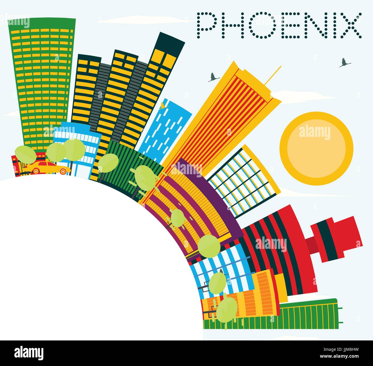 Phoenix Skyline with Color Buildings, Blue Sky and Copy Space. Vector ...