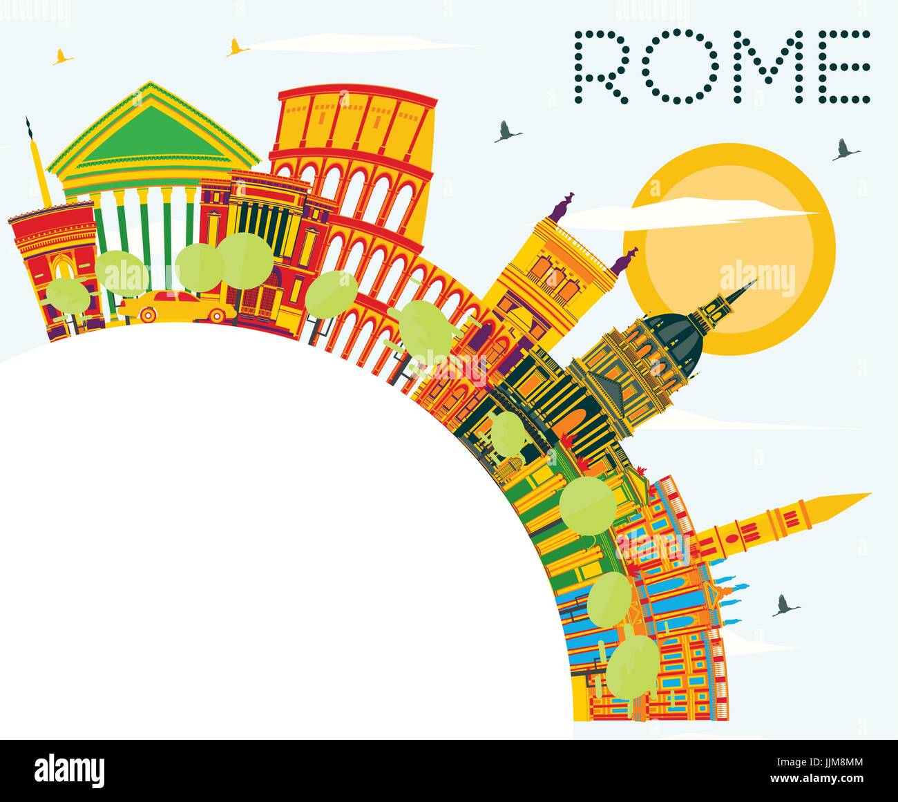Rome Skyline with Color Buildings, Blue Sky and Copy Space. Vector ...