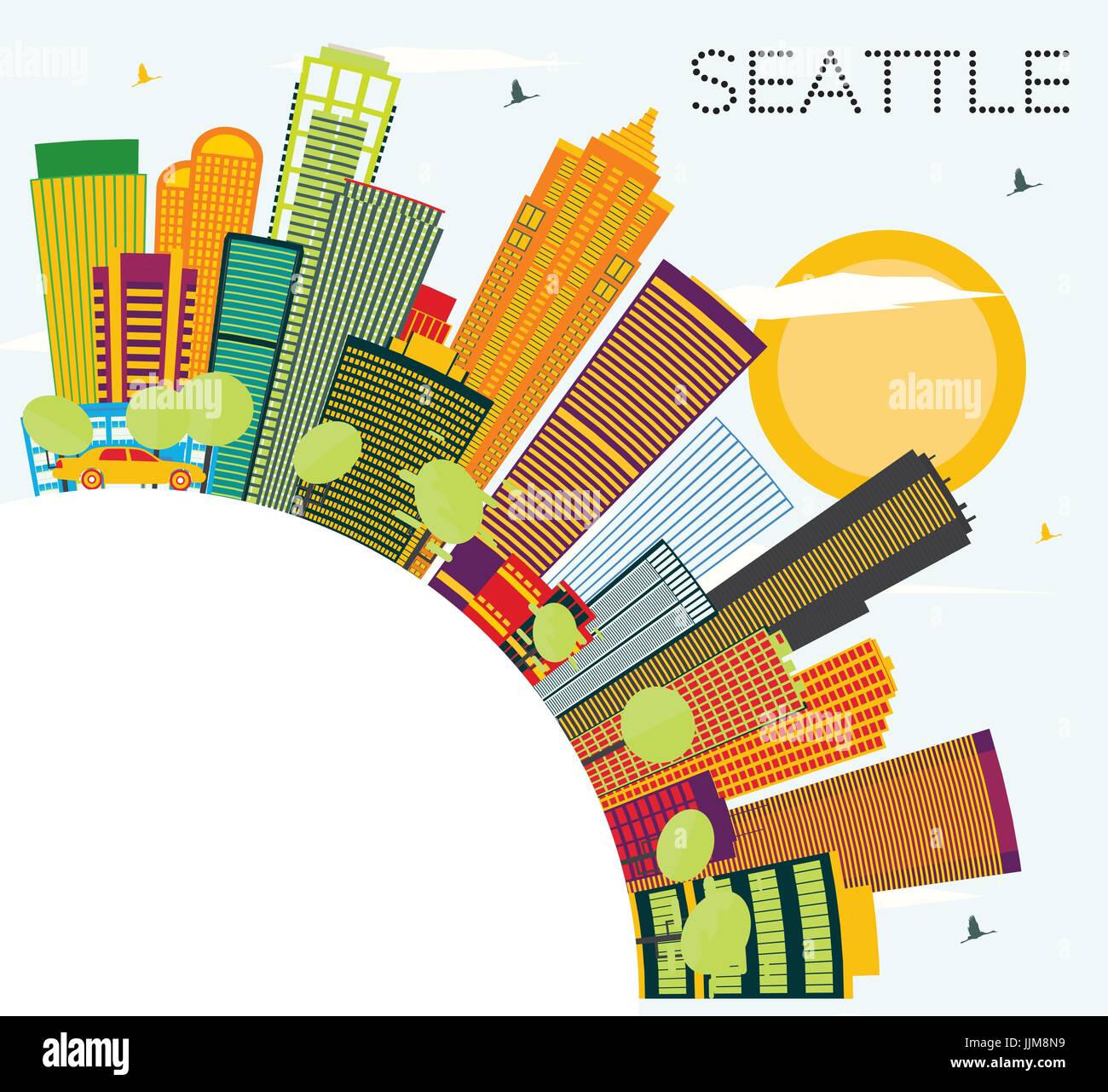 Seattle Skyline with Color Buildings and Copy Space. Vector ...