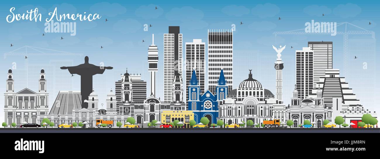 South America Skyline with Famous Landmarks. Vector Illustration ...
