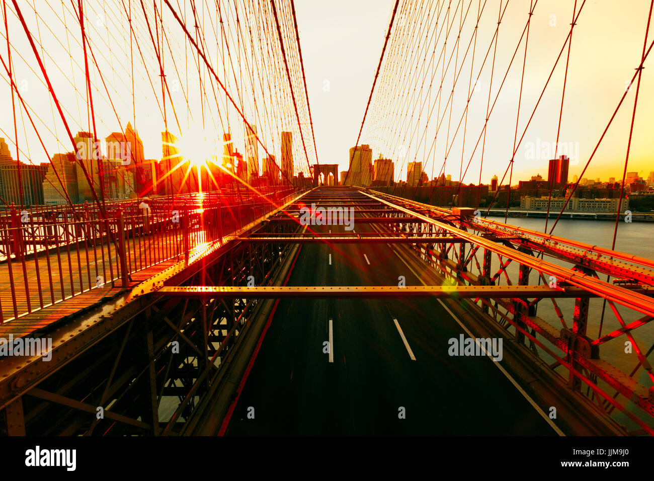 New York City, USA-July 16.2017: View of Brooklyn Bridge, one of the ...