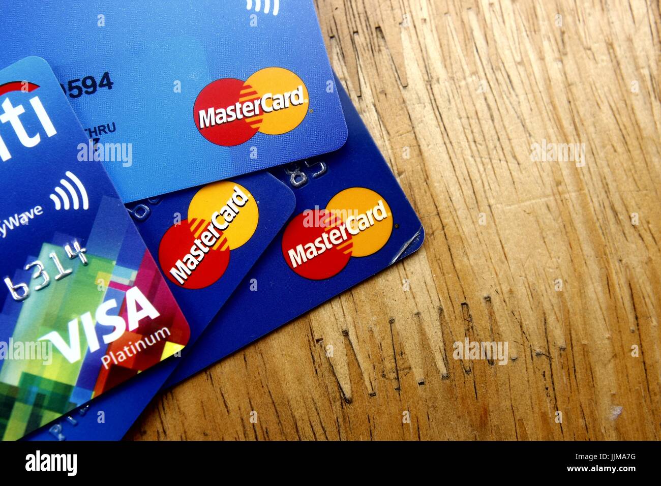 ANTIPOLO CITY, PHILIPPINES - JULY 17, 2017: A bunch of Mastercard and ...