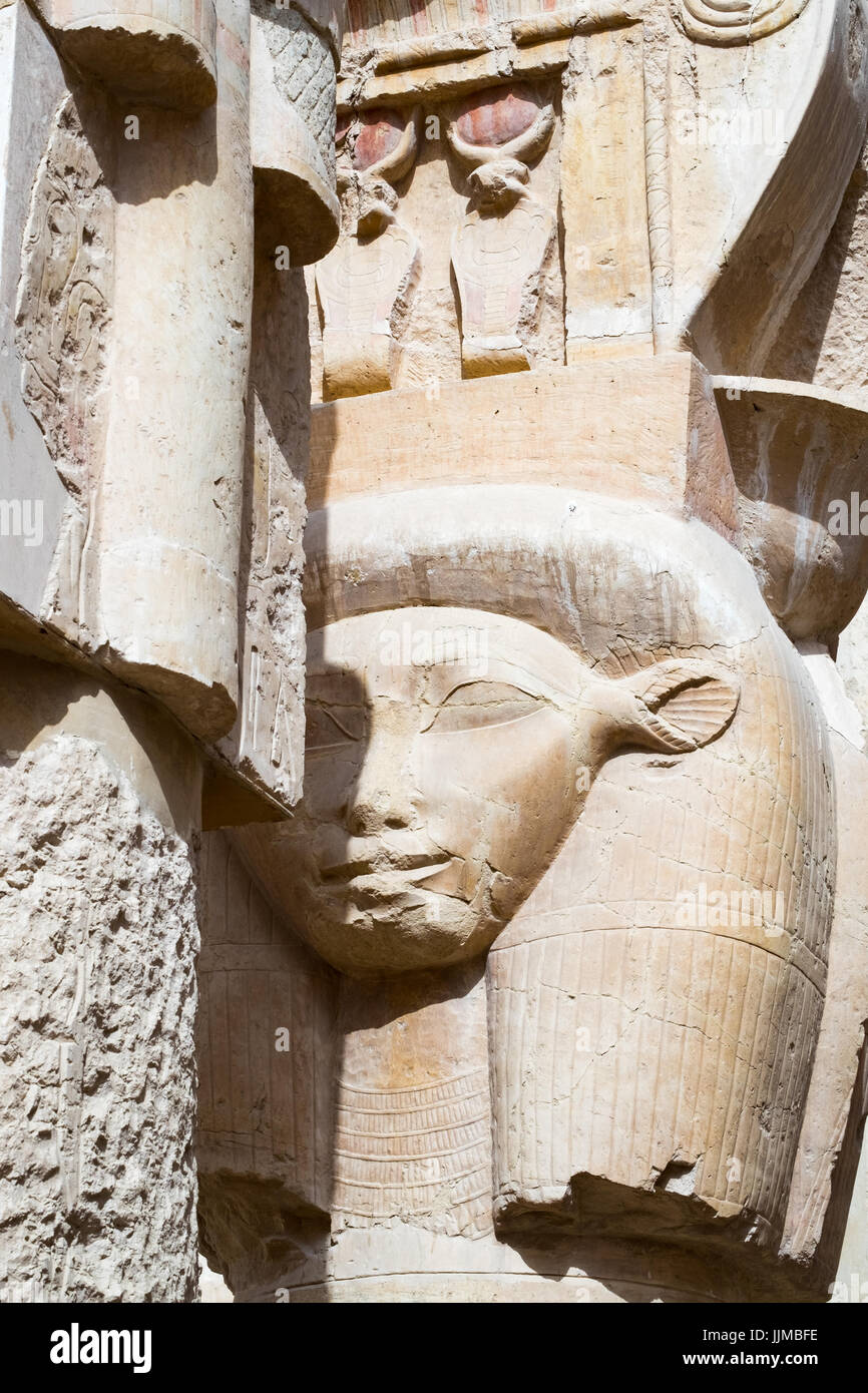 Column capital with the head of the goddess Hathor, from the Mortuary ...