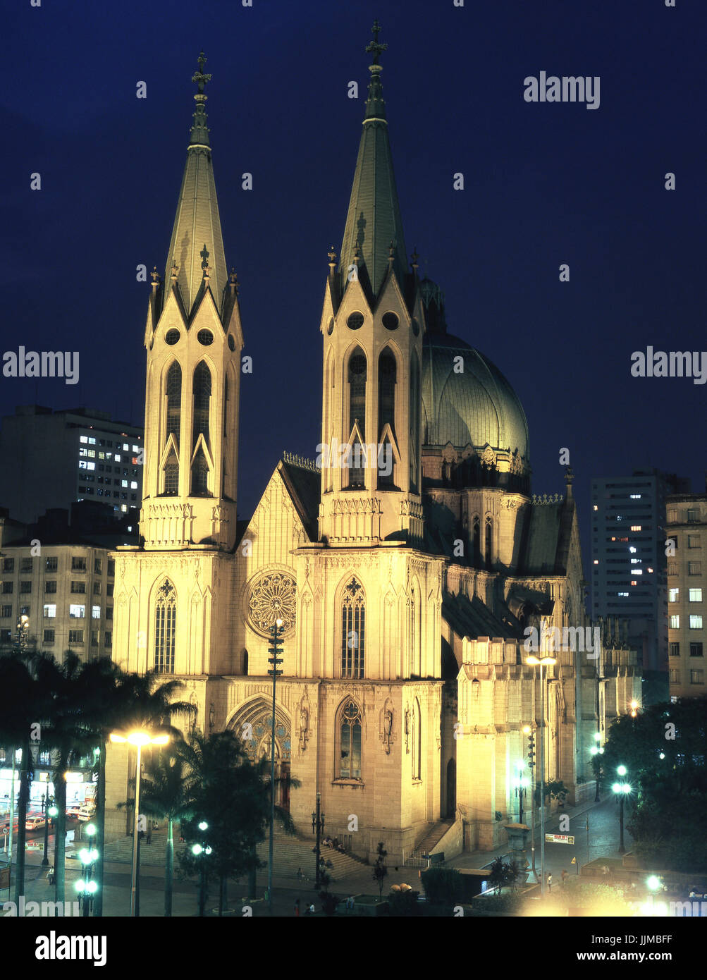 Night, Sé Cathedral, Sé Square, Downtown, Sao Paulo, Brazil Stock Photo ...
