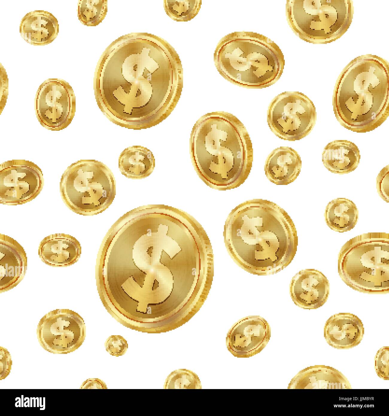 Dollar Seamless Pattern Vector. Gold Coins. Isolated Background. Golden ...