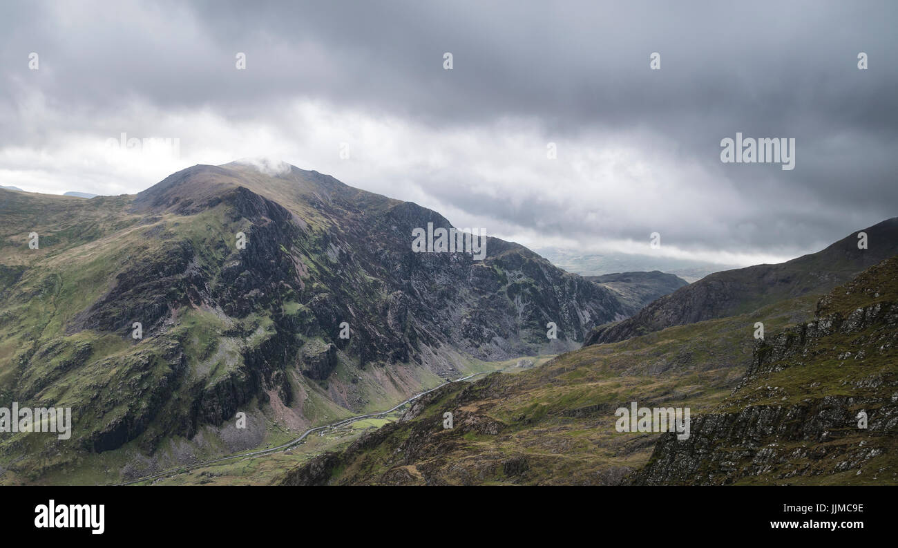 Landscape view of Glyder Fawr peak in Snowdonia from halfway up Mount ...