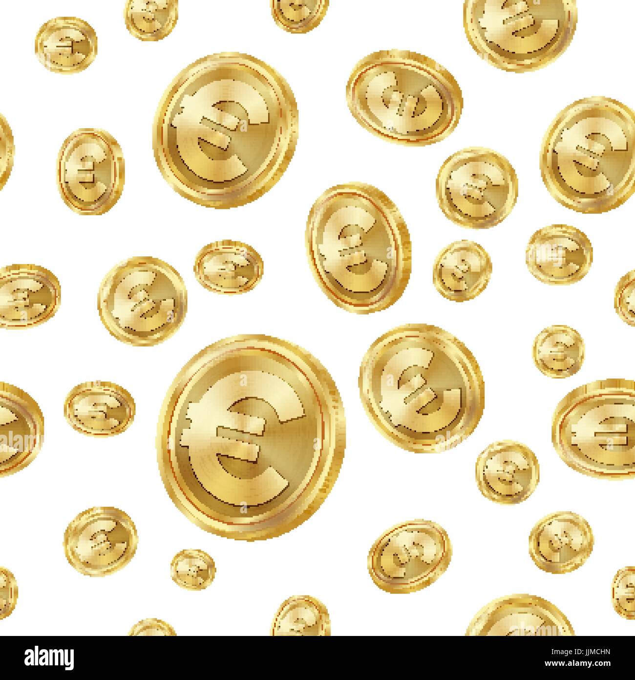 Euro Seamless Pattern Vector. Gold Coins. Isolated Background. Golden ...