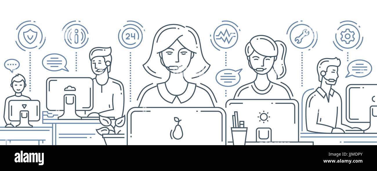 Call center support - line design header, banner for your website Stock ...