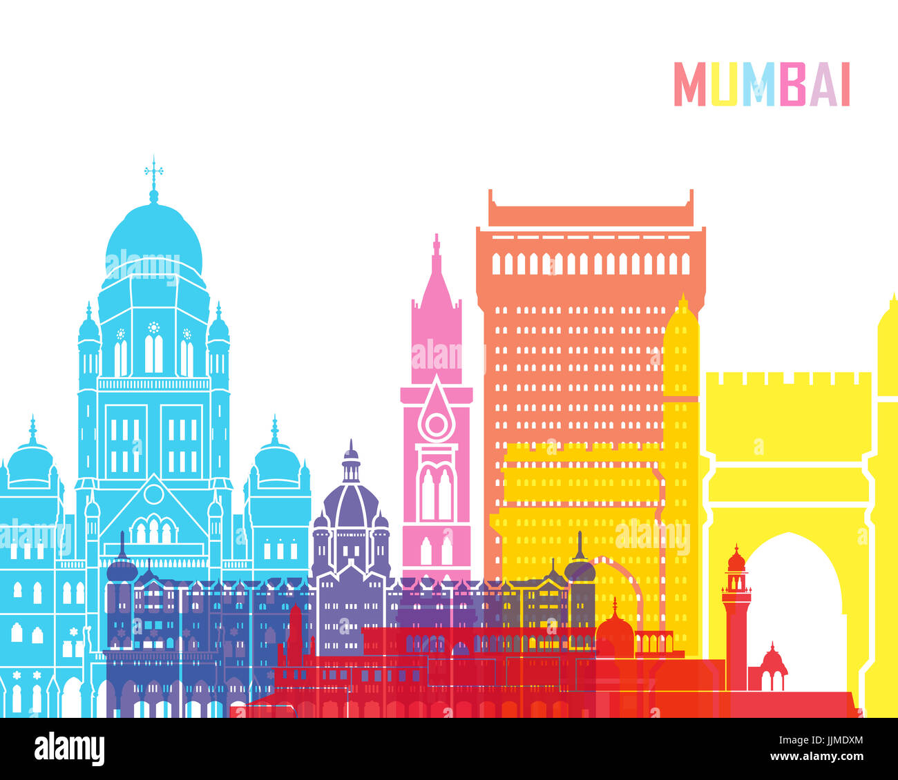 Mumbai skyline pop in editable vector file Stock Photo - Alamy