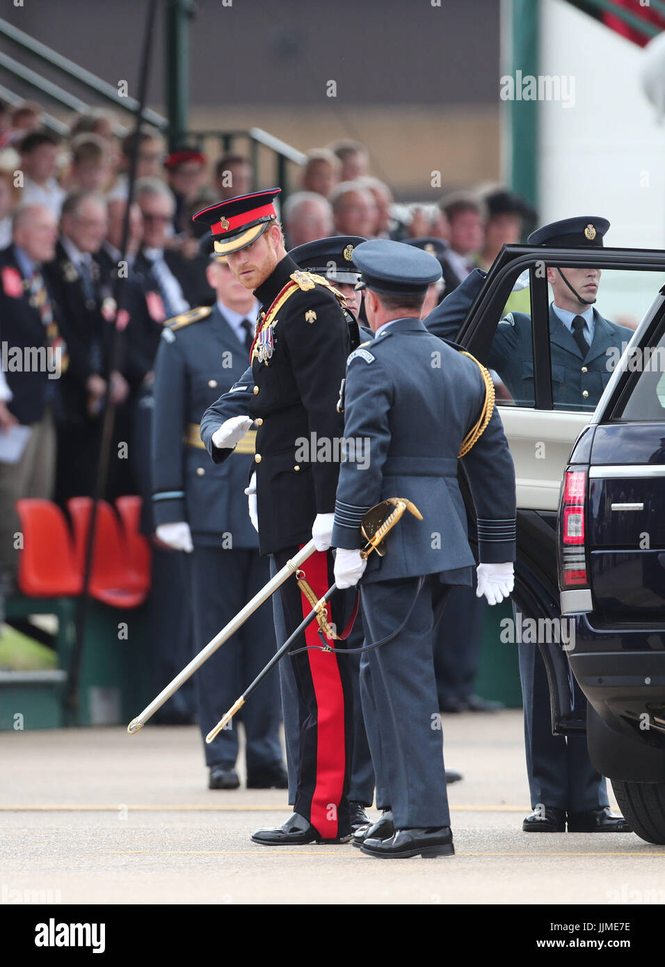 Prince Harry arrives at RAF Honington in Suffolk where will present a ...