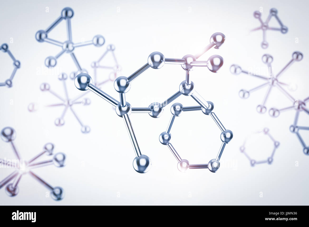 3d rendering metal molecule structure on grey background Stock Photo ...