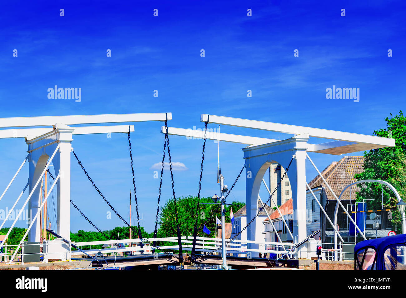 Double Drawbridge in Netherlands Zierikzee. Entrance to the historic ...