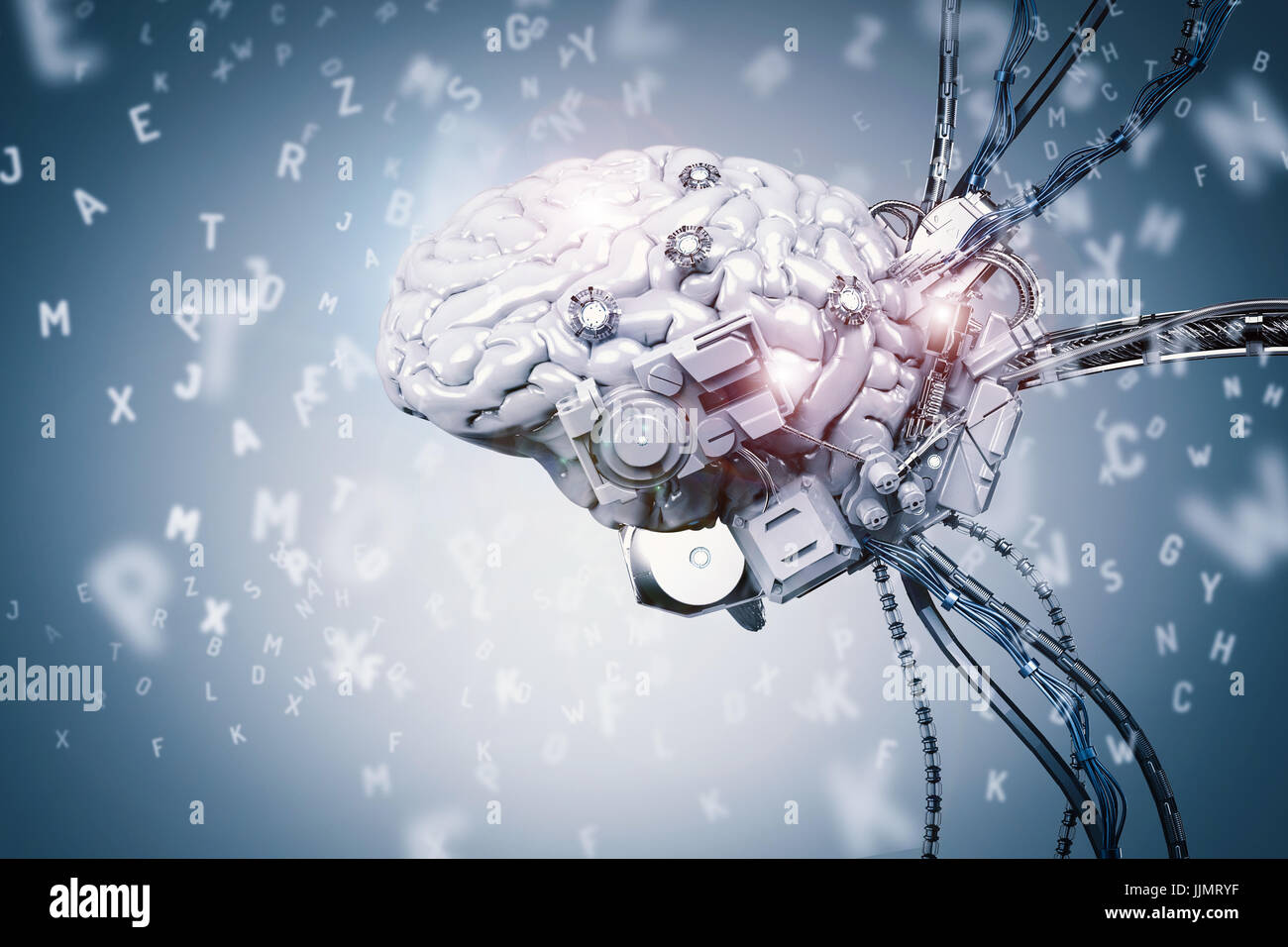 3d rendering robot brain learning on blue background Stock Photo - Alamy