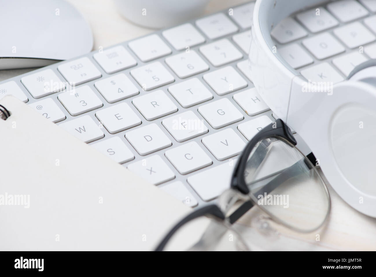 Closeup. White keys of Keyboard of a computer Stock Photo - Alamy