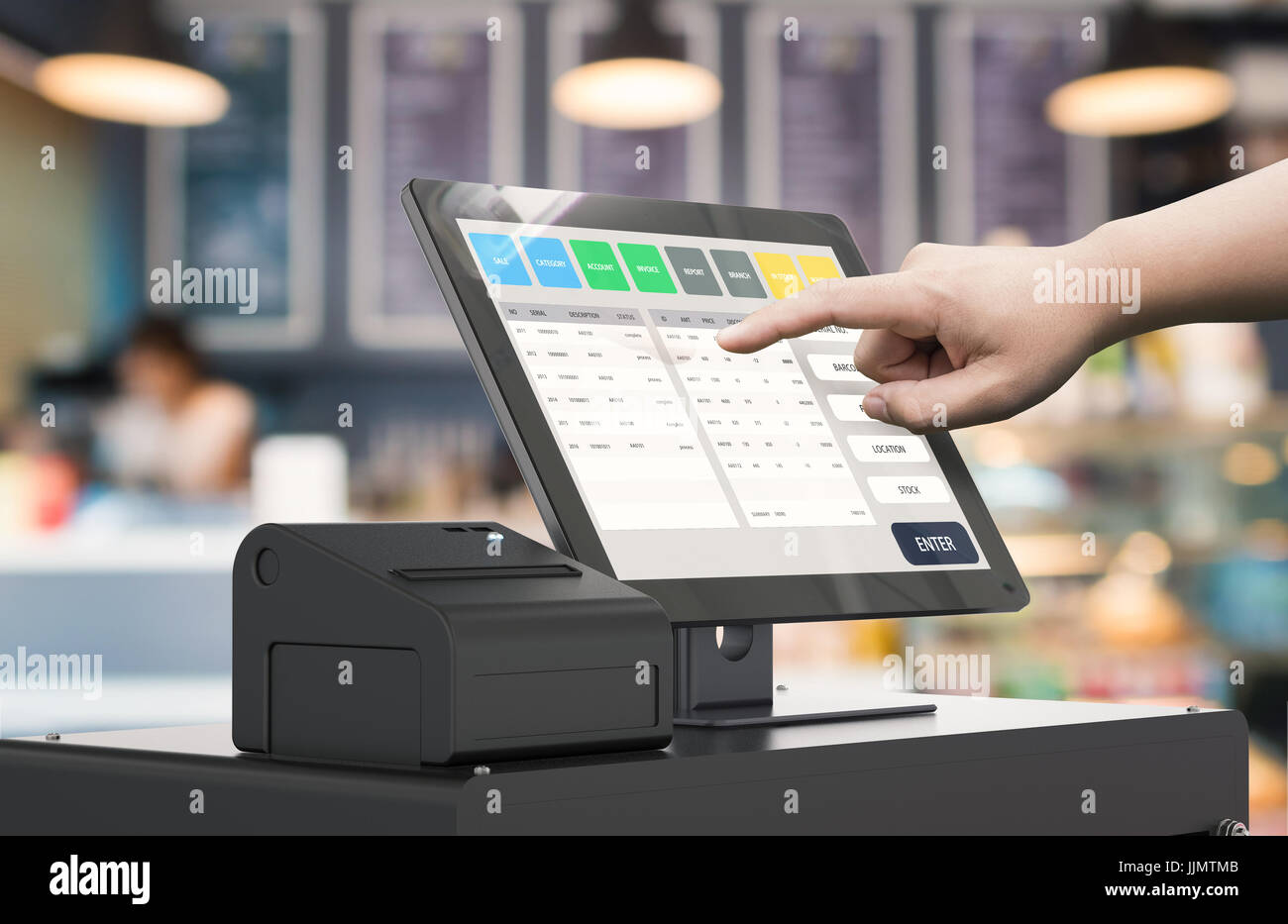 human hand working with 3d rendering cashier machine Stock Photo - Alamy