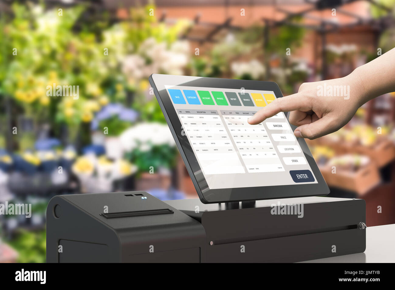 human hand working with 3d rendering cashier machine Stock Photo - Alamy