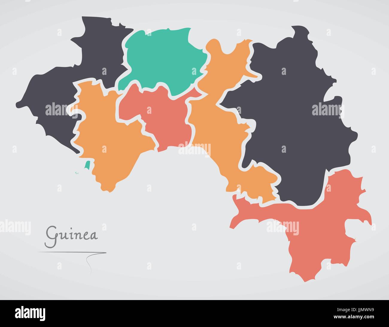 Guinea Map with states and modern round shapes Stock Vector Image & Art ...