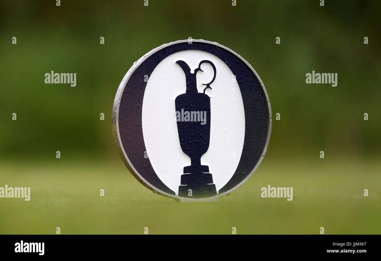 A general view of an Open tee position pin during day one of The Open ...