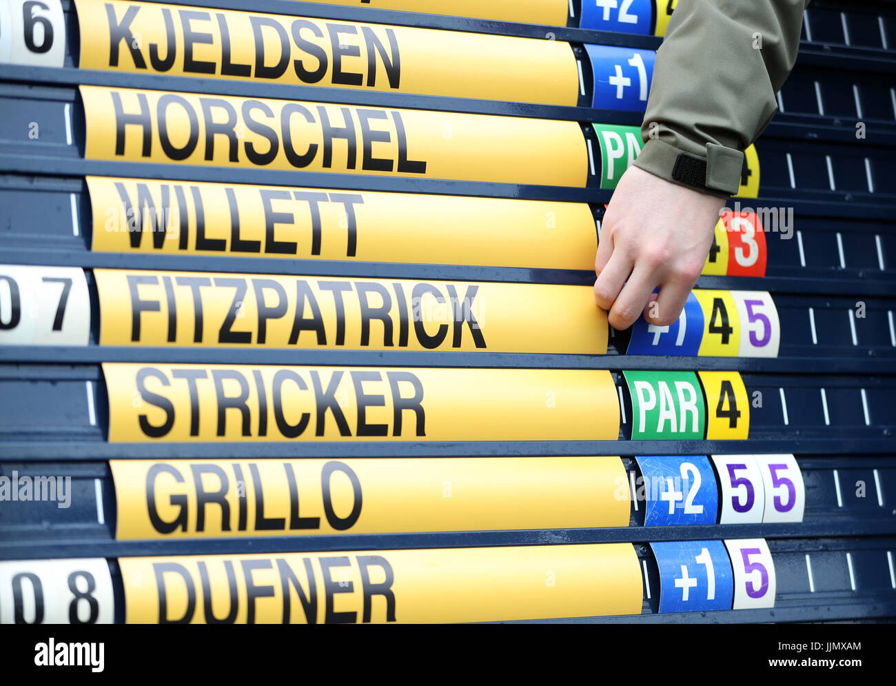 The scoreboard is updated during day one of The Open Championship 2017 ...