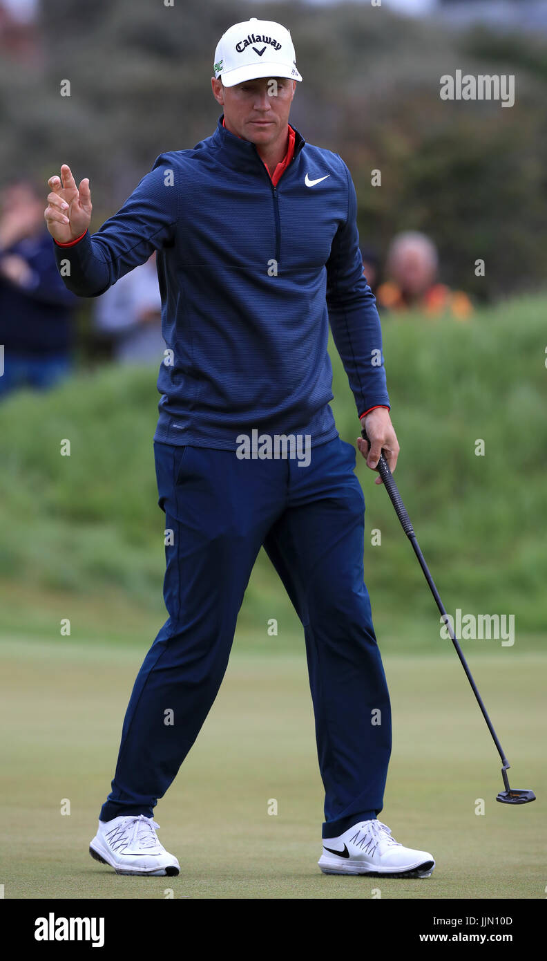 Sweden's Alex Noren celebrates a birdie on the 1st during day one of ...