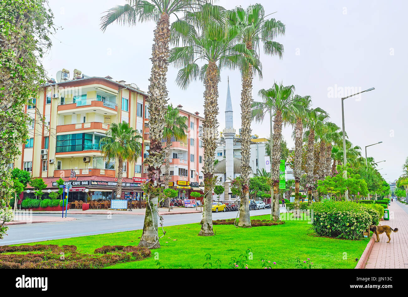 ALANYA, TURKEY - MAY 9, 2017: The minaret of Hasan Senli Saray Mosque ...