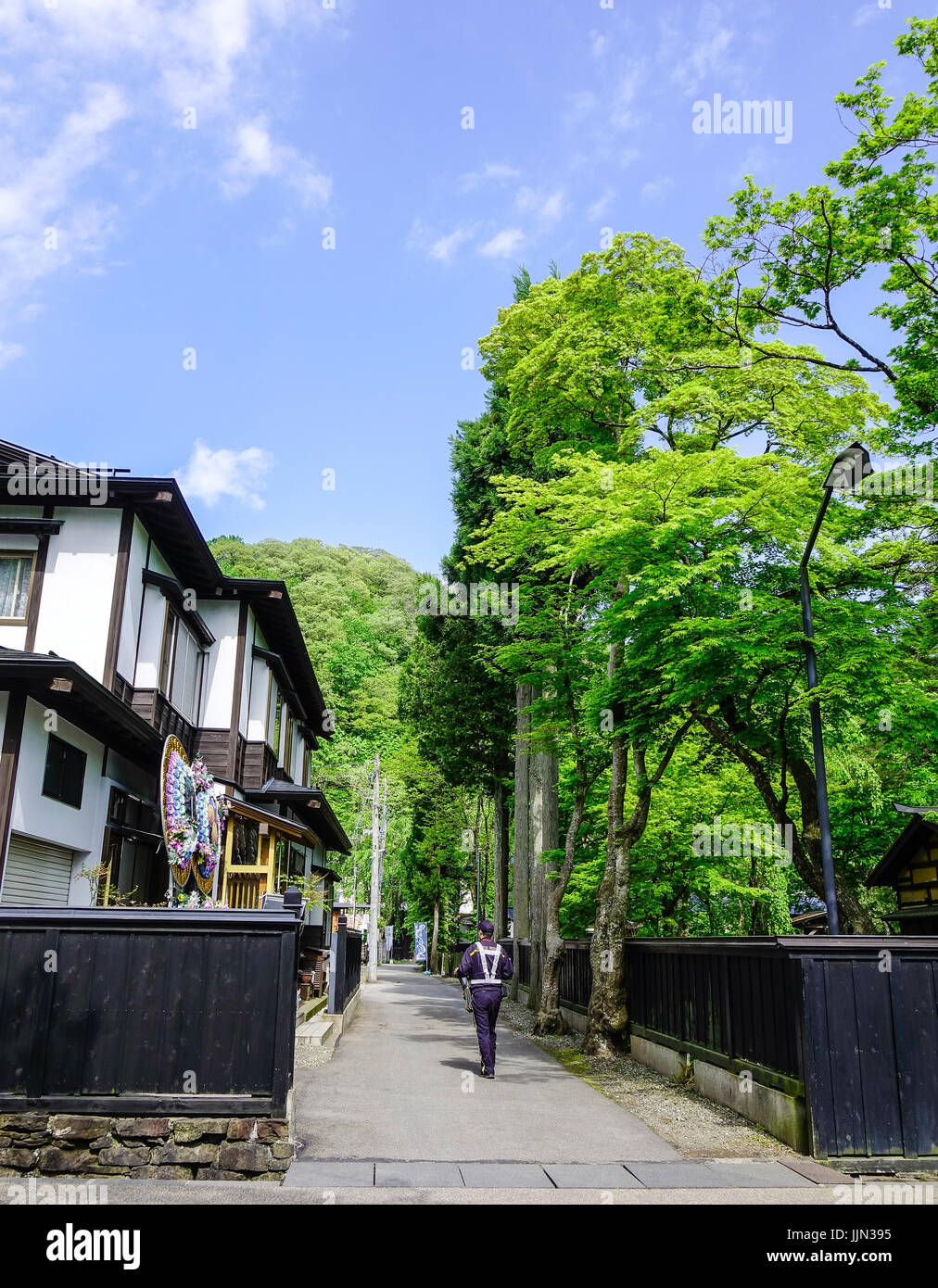 People walking on rural road at Kakunodate Samurai District in Akita ...