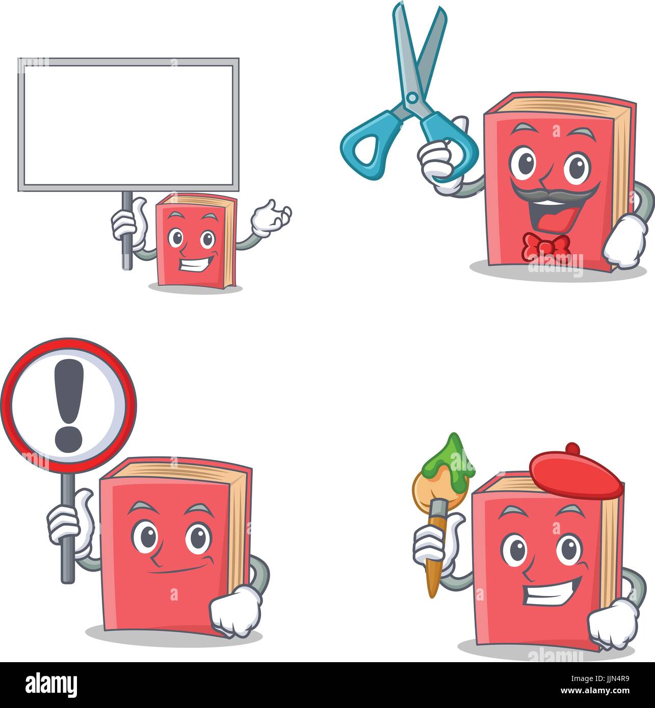 Set of red book character with bring board sign barber artist Stock ...