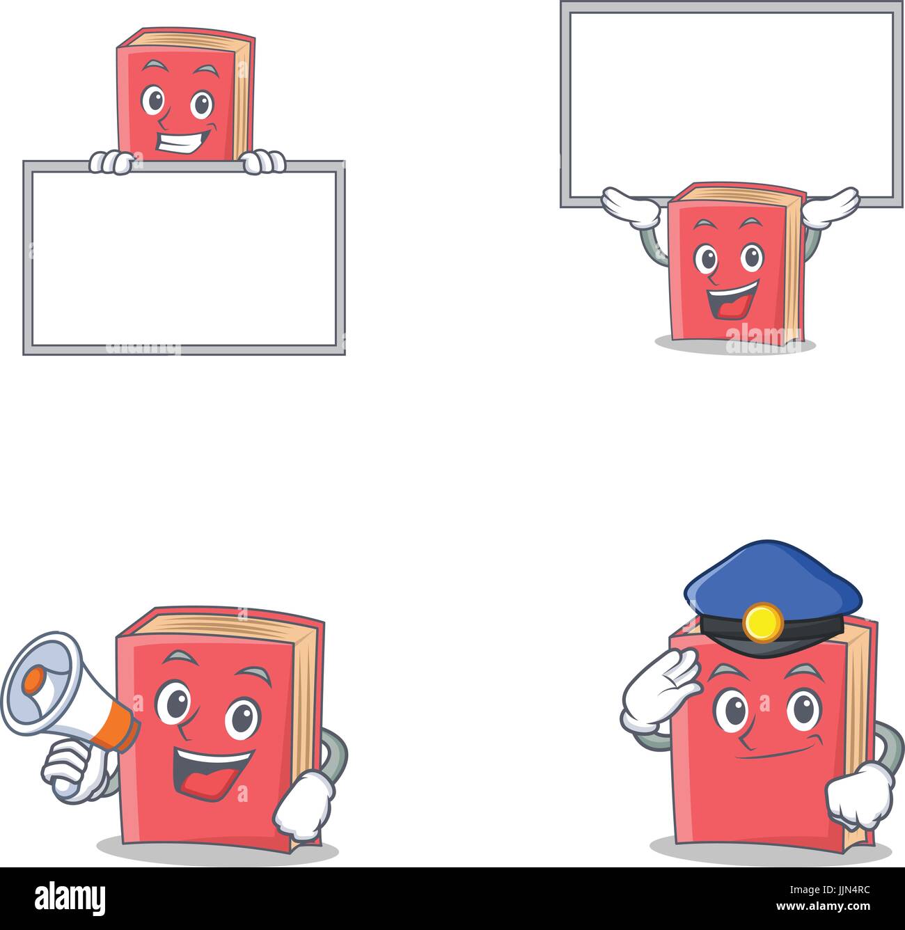 Set of red book character with board megaphone police Stock Vector ...