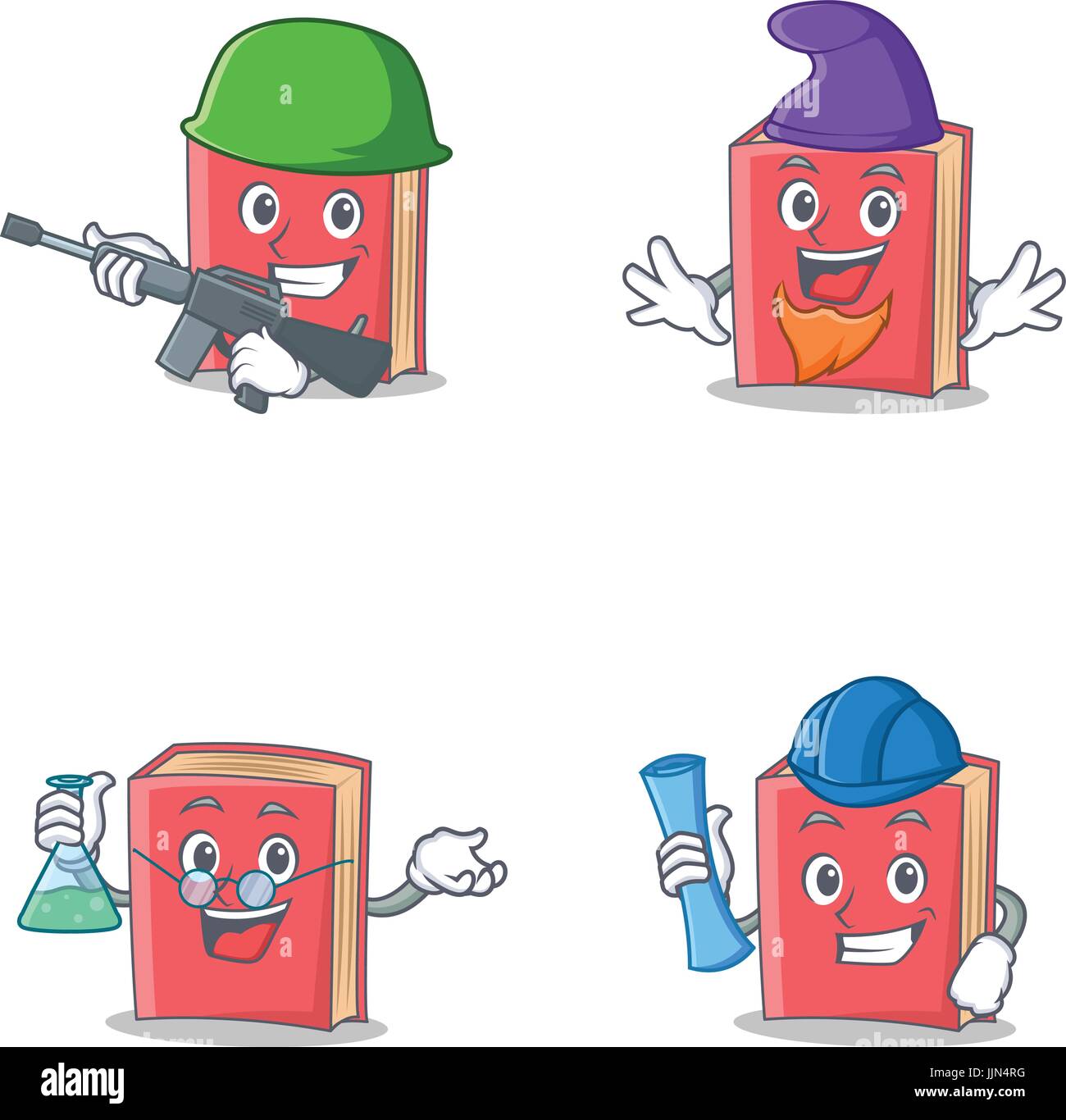Set of red book character with army elf professor architect Stock ...