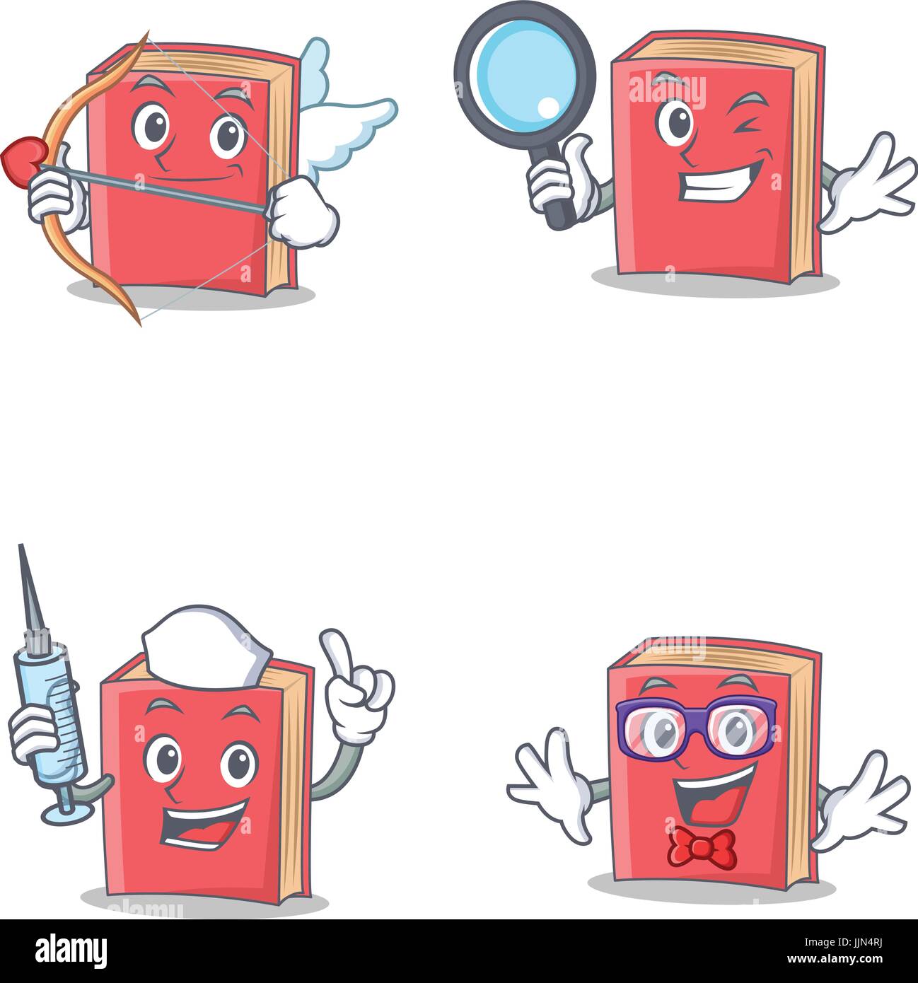 Set of red book character with cupid detective nurse geek Stock Vector ...