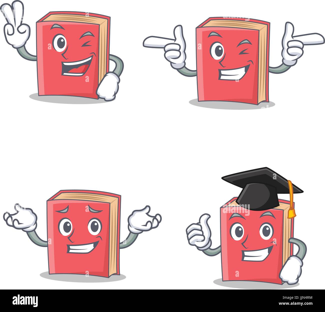 Set of red book character with two finger wink graduation Stock Vector ...