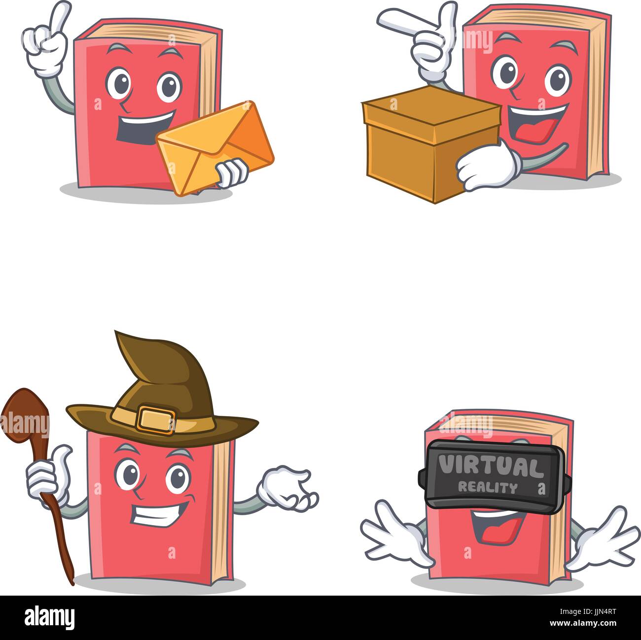 Set of red book character with envelope box witch virtual Stock Vector ...