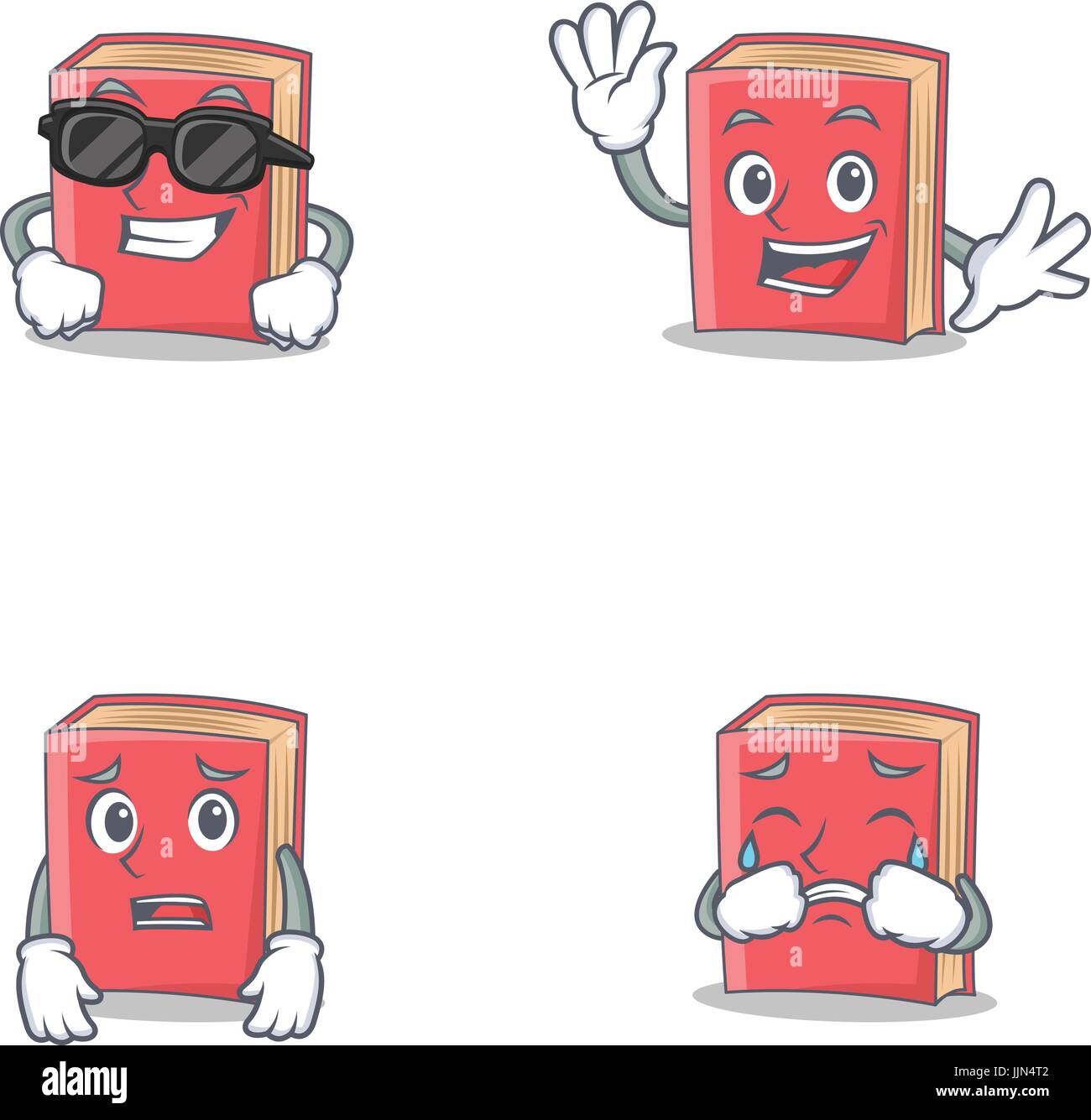 Set of red book character with cool waving afraid crying Stock Vector ...
